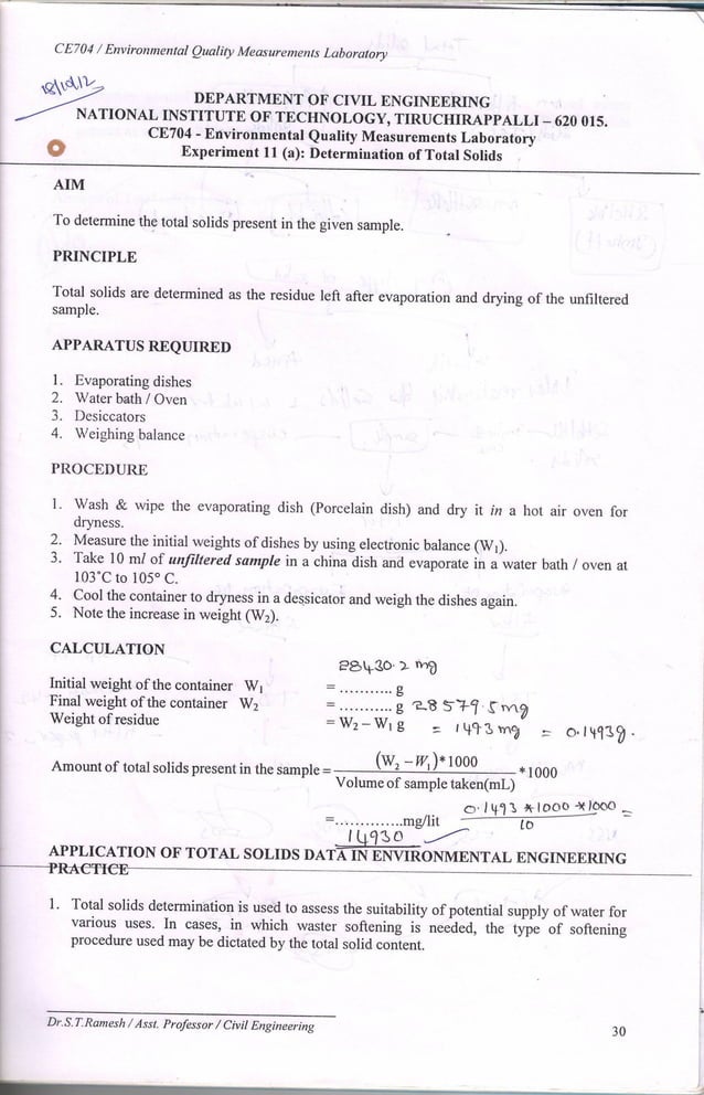Environmental Engineering Lab Manual for Civil Engineering Stream | PDF ...