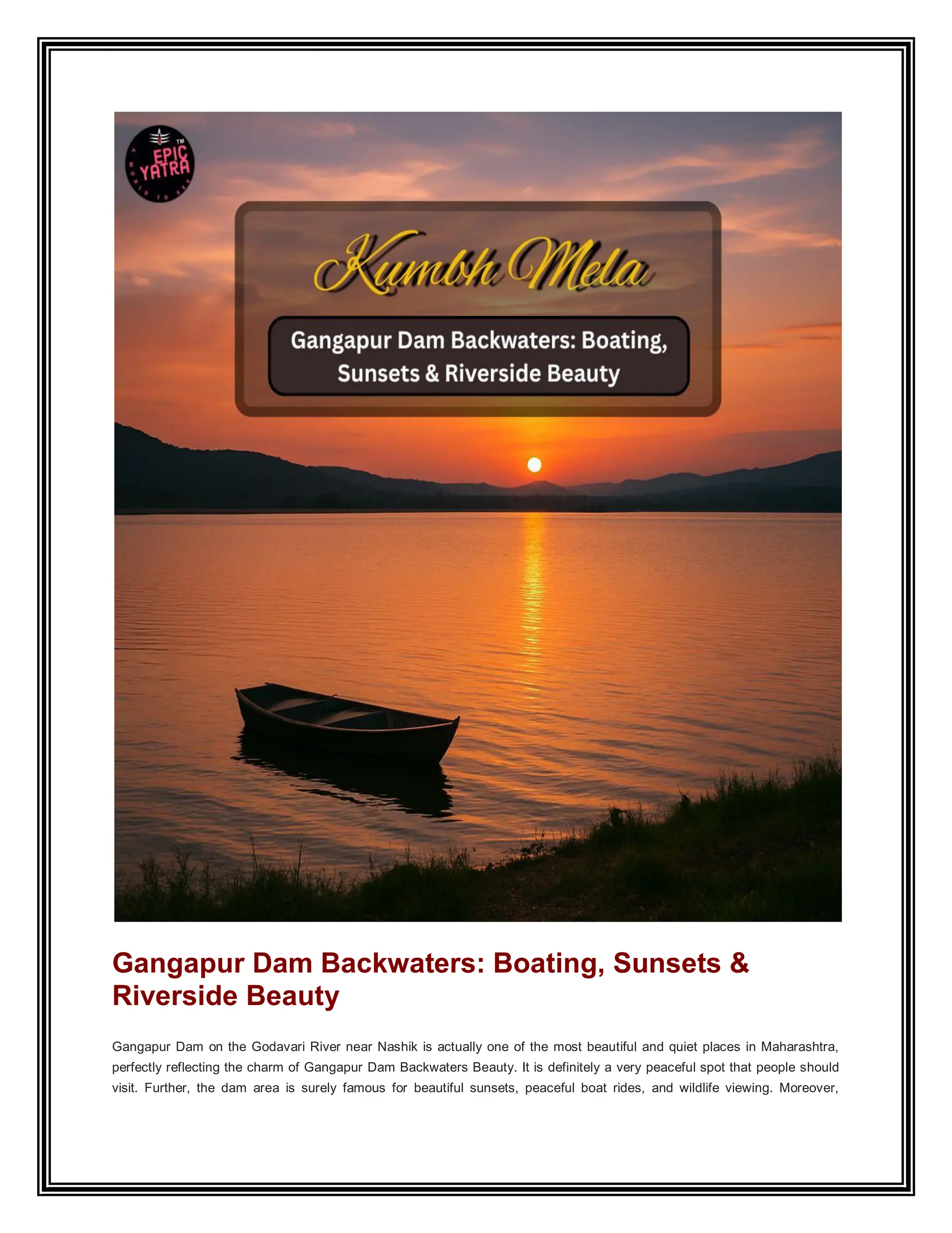 Gangapur Dam Backwaters: Boating, Sunsets & Riverside Beauty | PDF