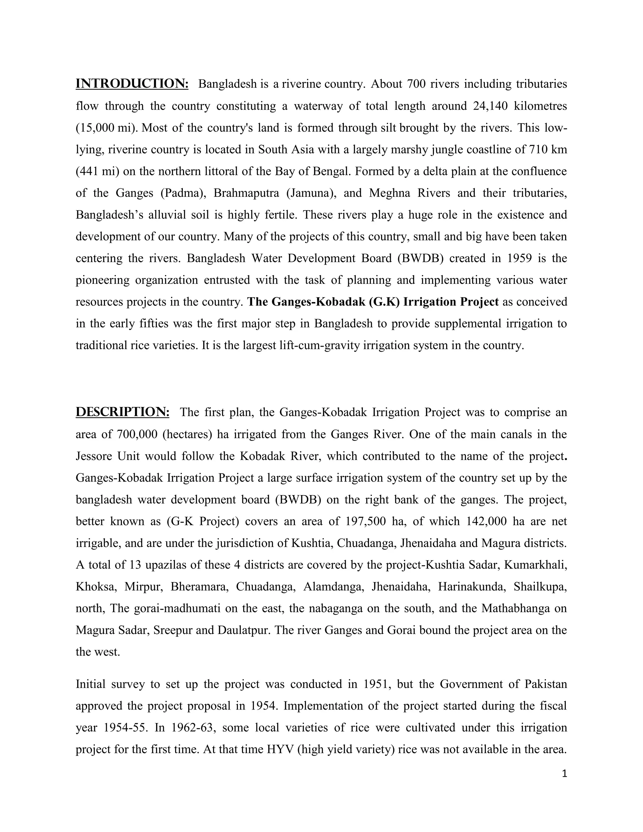 Ganges-Kobadak Irrigation Project | PDF