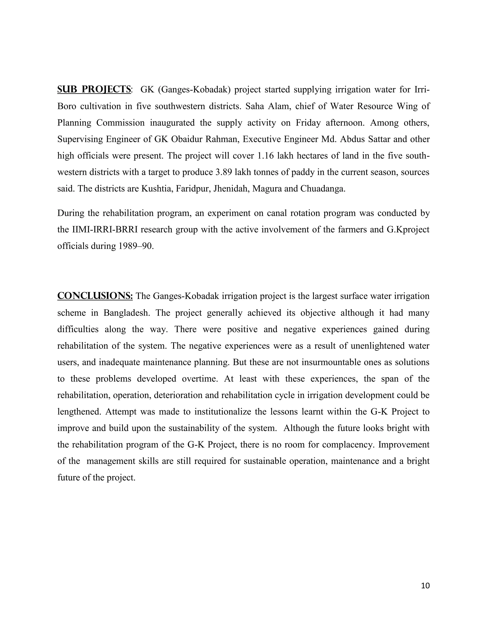 Ganges-Kobadak Irrigation Project | PDF