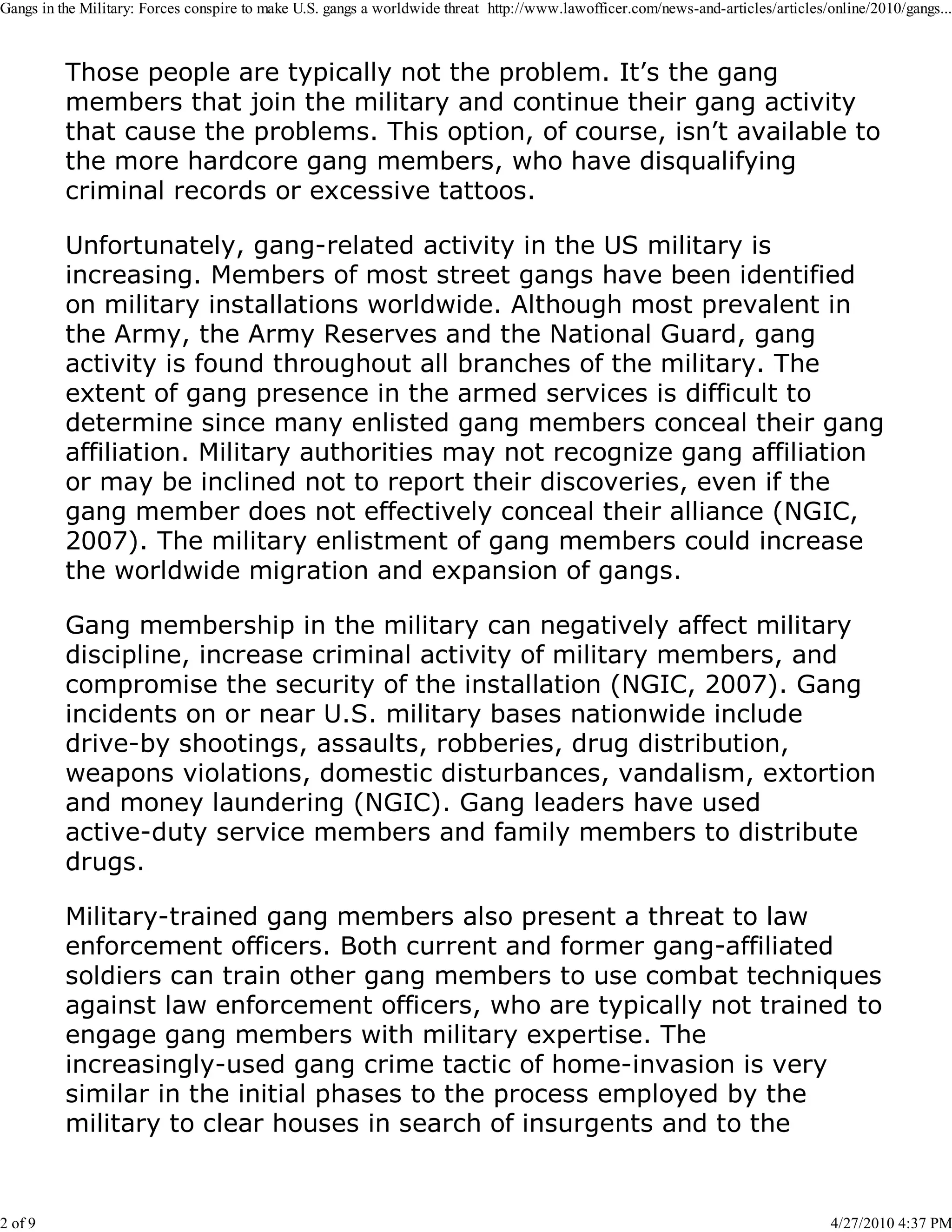 Gangs in the military forces conspire to make u.s. gangs a worldwide ...