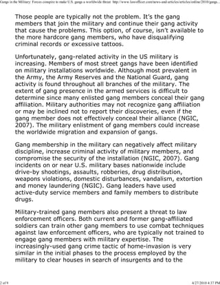 Gangs in the military forces conspire to make u.s. gangs a worldwide ...