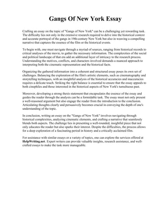 Gangs Of New York Essay. Grace Christian University | PDF