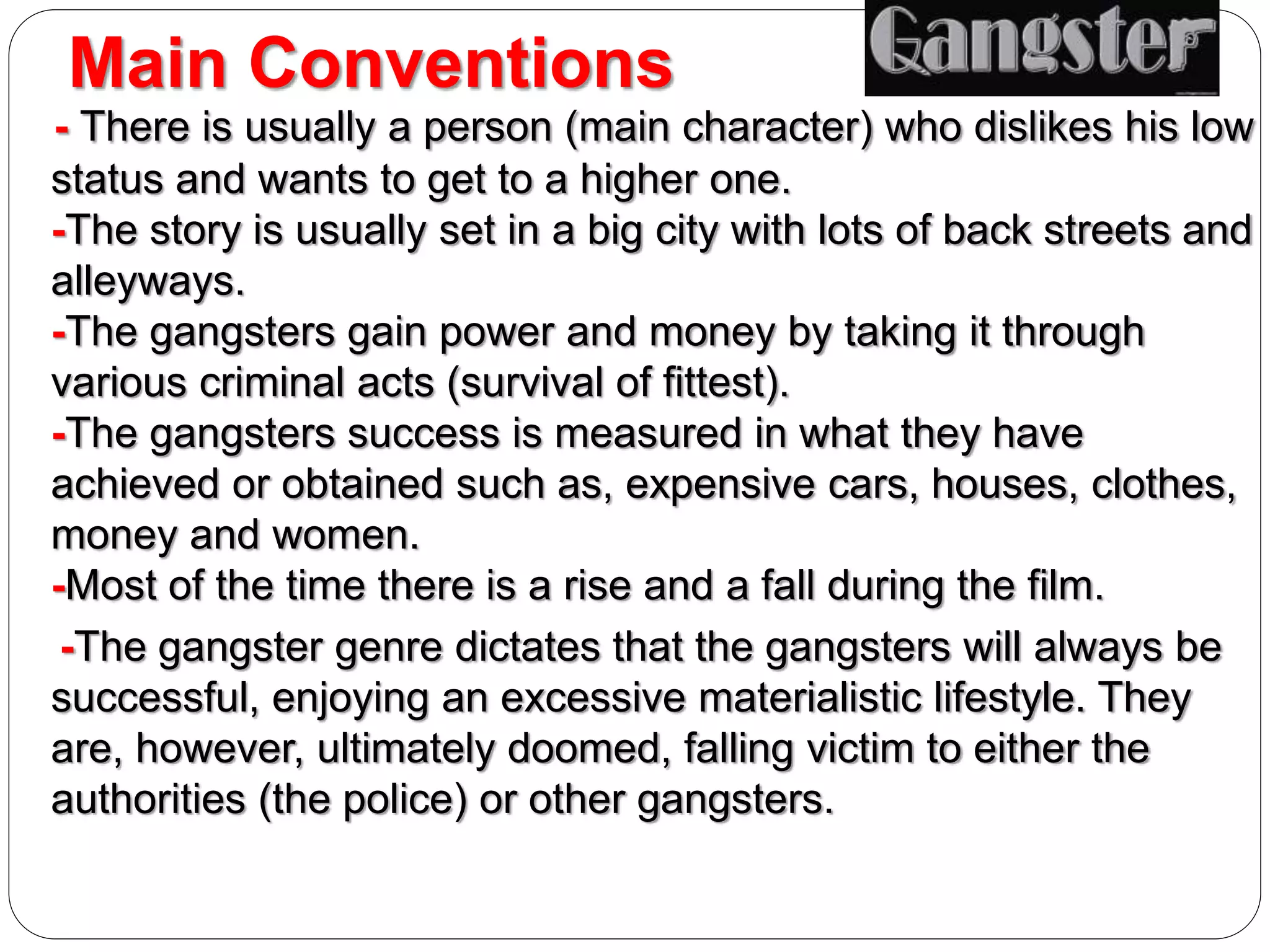 Gangster genre conventions | PPTX