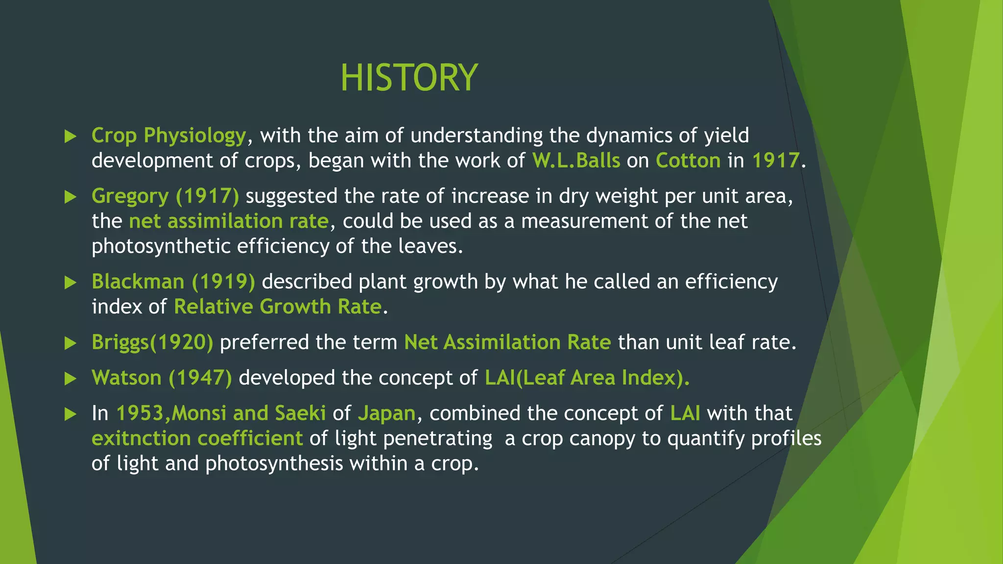 Growth and developmental analysis indices in crop production | PPTX