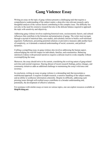 Gang Violence Essay. Nebraska Indian Community College | PDF