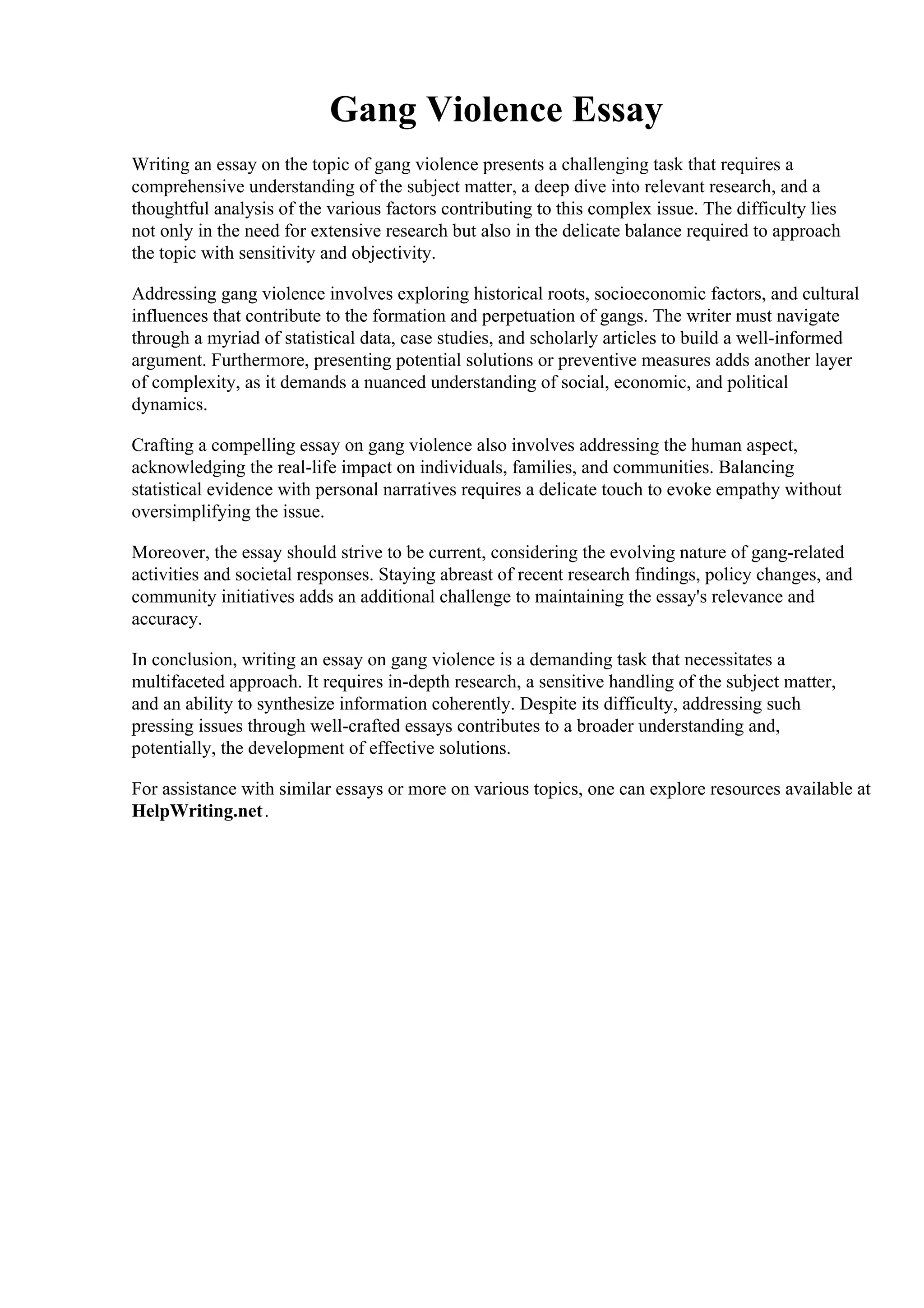 Gang Violence Essay. Sociological Theories and Gang Violence Essay ...