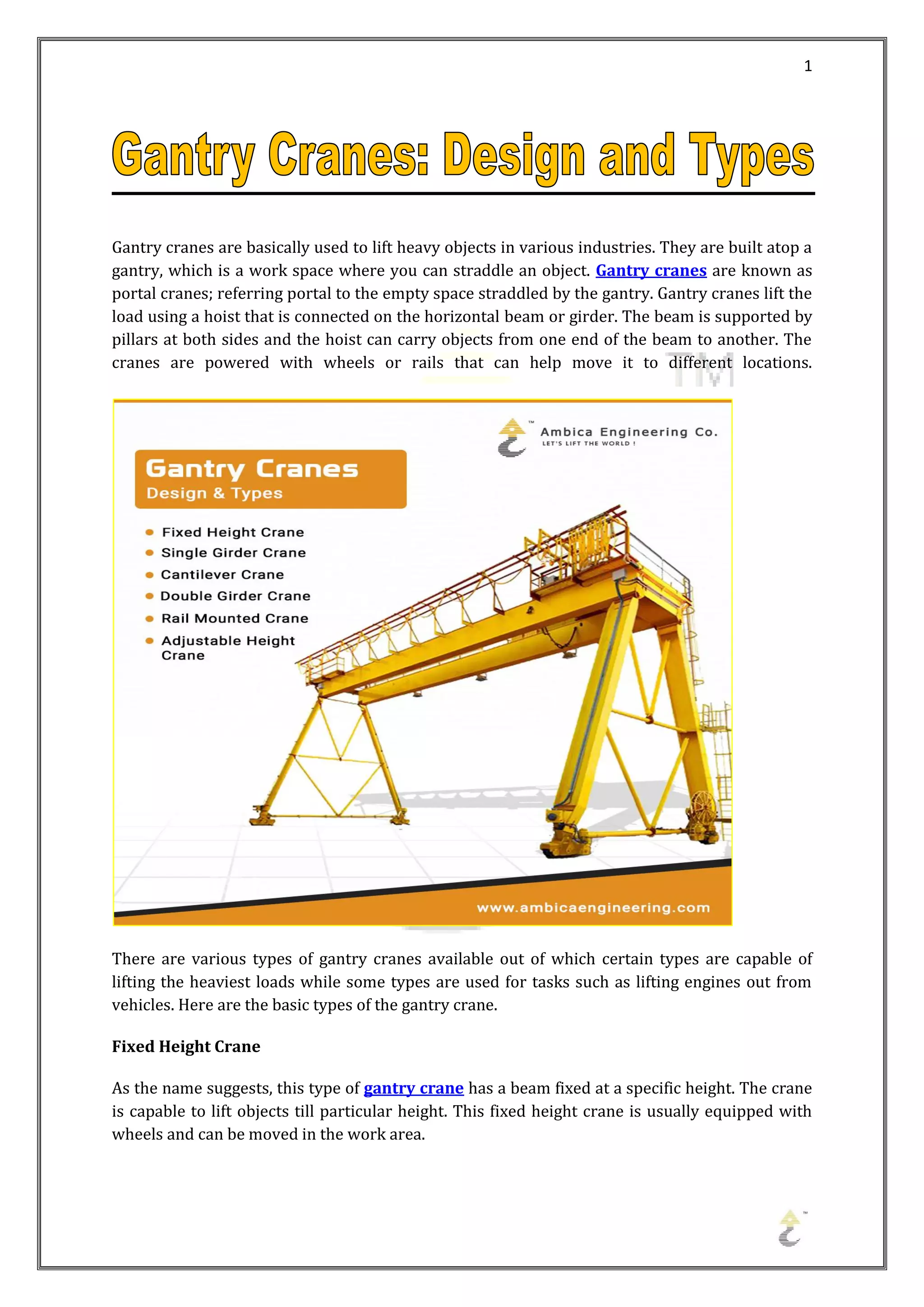 Gantry cranes design and types | PDF