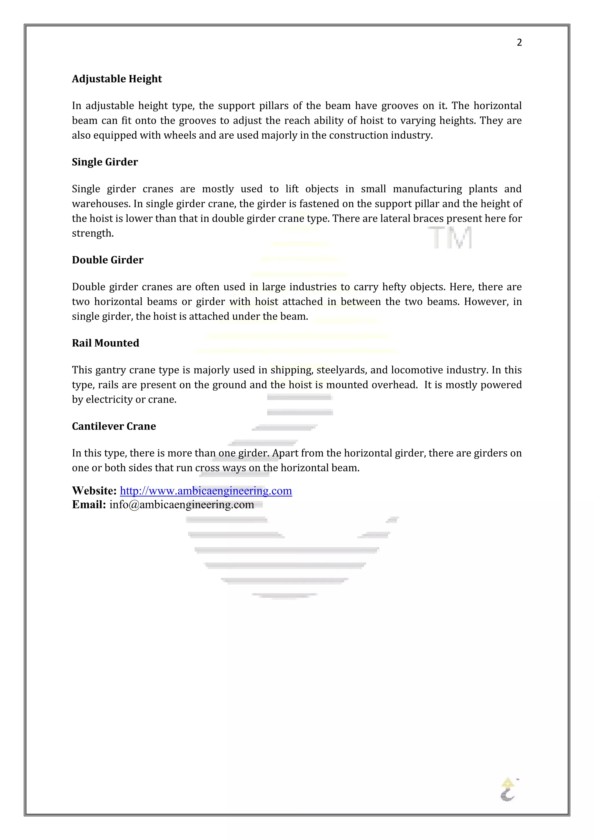 Gantry cranes design and types | PDF