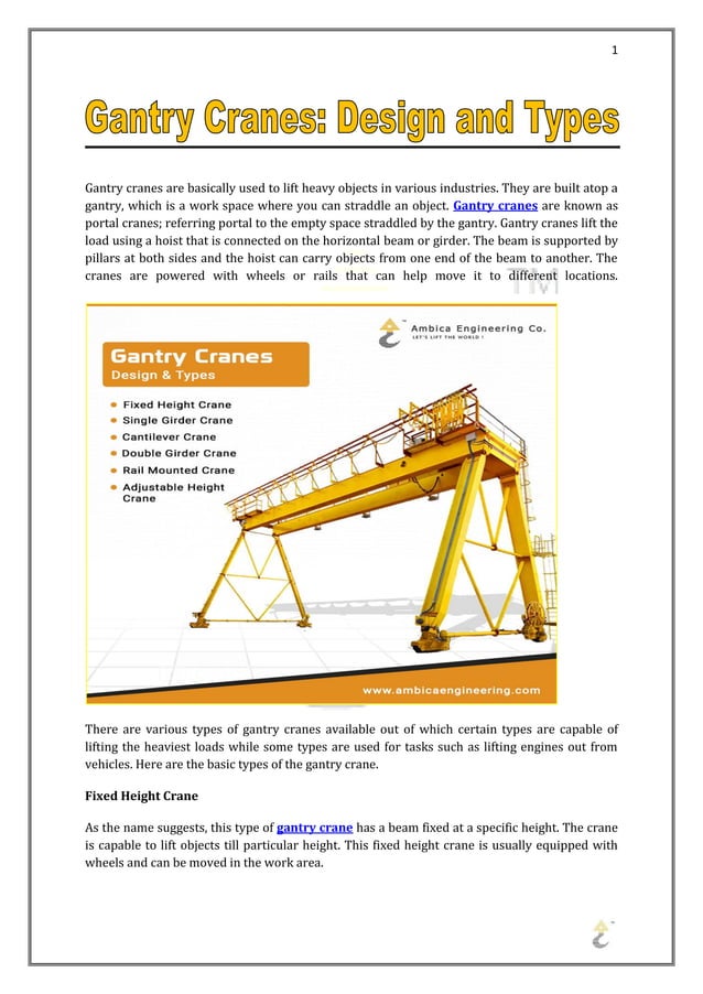 Gantry cranes design and types | PDF