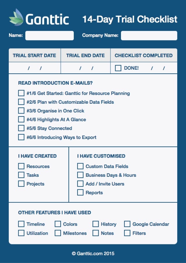 Ganttic trial checklist