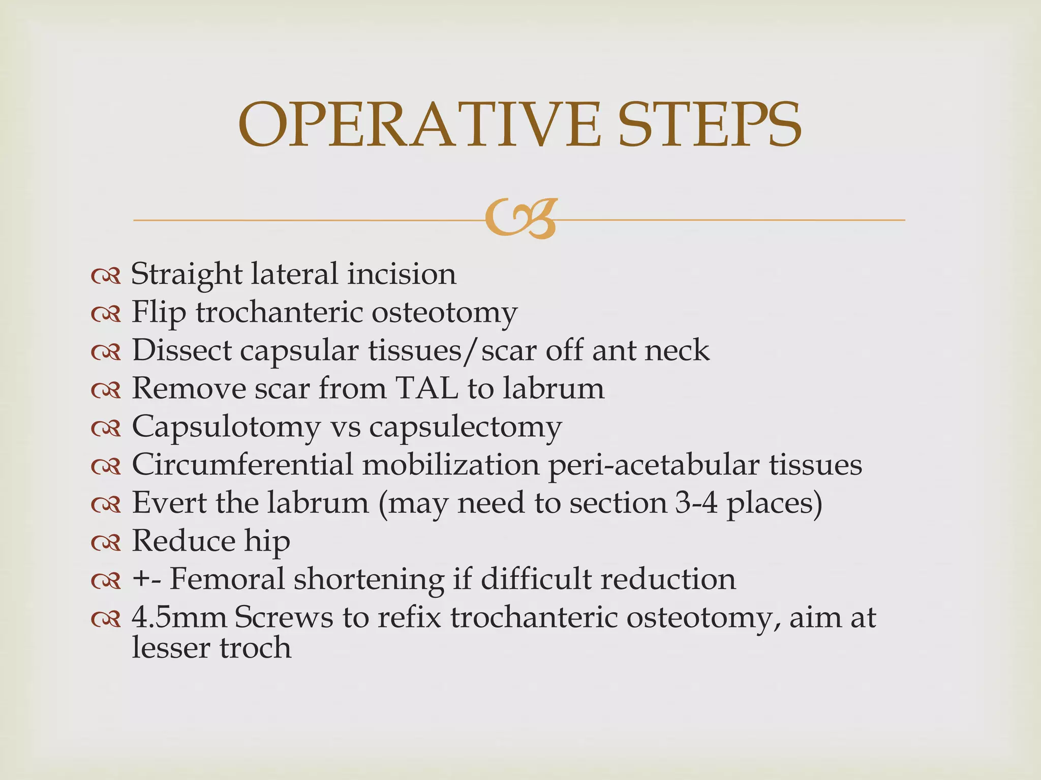 reduction of a chronic posterior hip dislocation using a Ganz ...