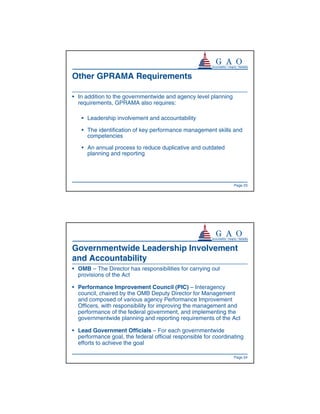 GPRA Modernization Act Overview (GAO-Benjamin Licht) | PDF