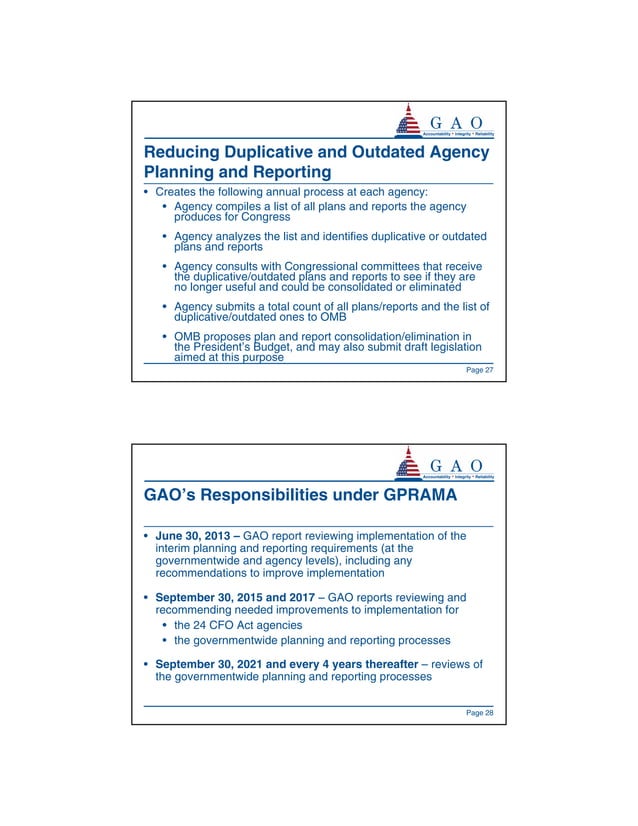 GPRA Modernization Act Overview (GAO-Benjamin Licht) | PDF