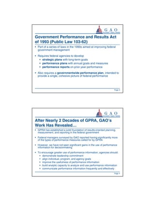 GPRA Modernization Act Overview (GAO-Benjamin Licht) | PDF