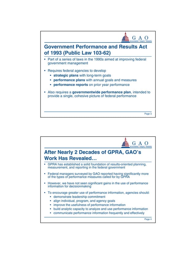 GPRA Modernization Act Overview (GAO-Benjamin Licht) | PDF
