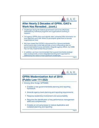 GPRA Modernization Act Overview (GAO-Benjamin Licht) | PDF