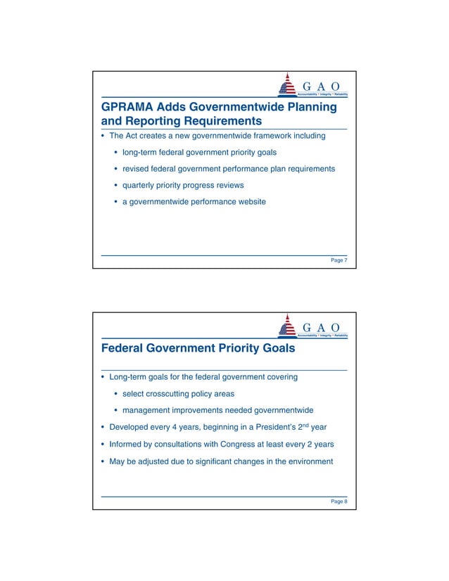 GPRA Modernization Act Overview (GAO-Benjamin Licht) | PDF