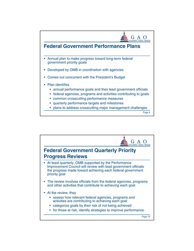 GPRA Modernization Act Overview (GAO-Benjamin Licht) | PDF