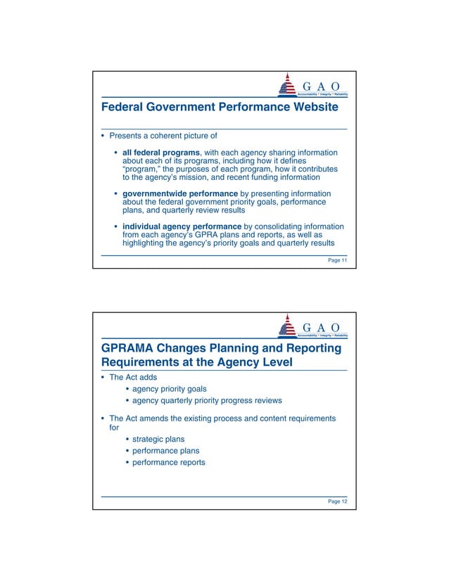 GPRA Modernization Act Overview (GAO-Benjamin Licht) | PDF