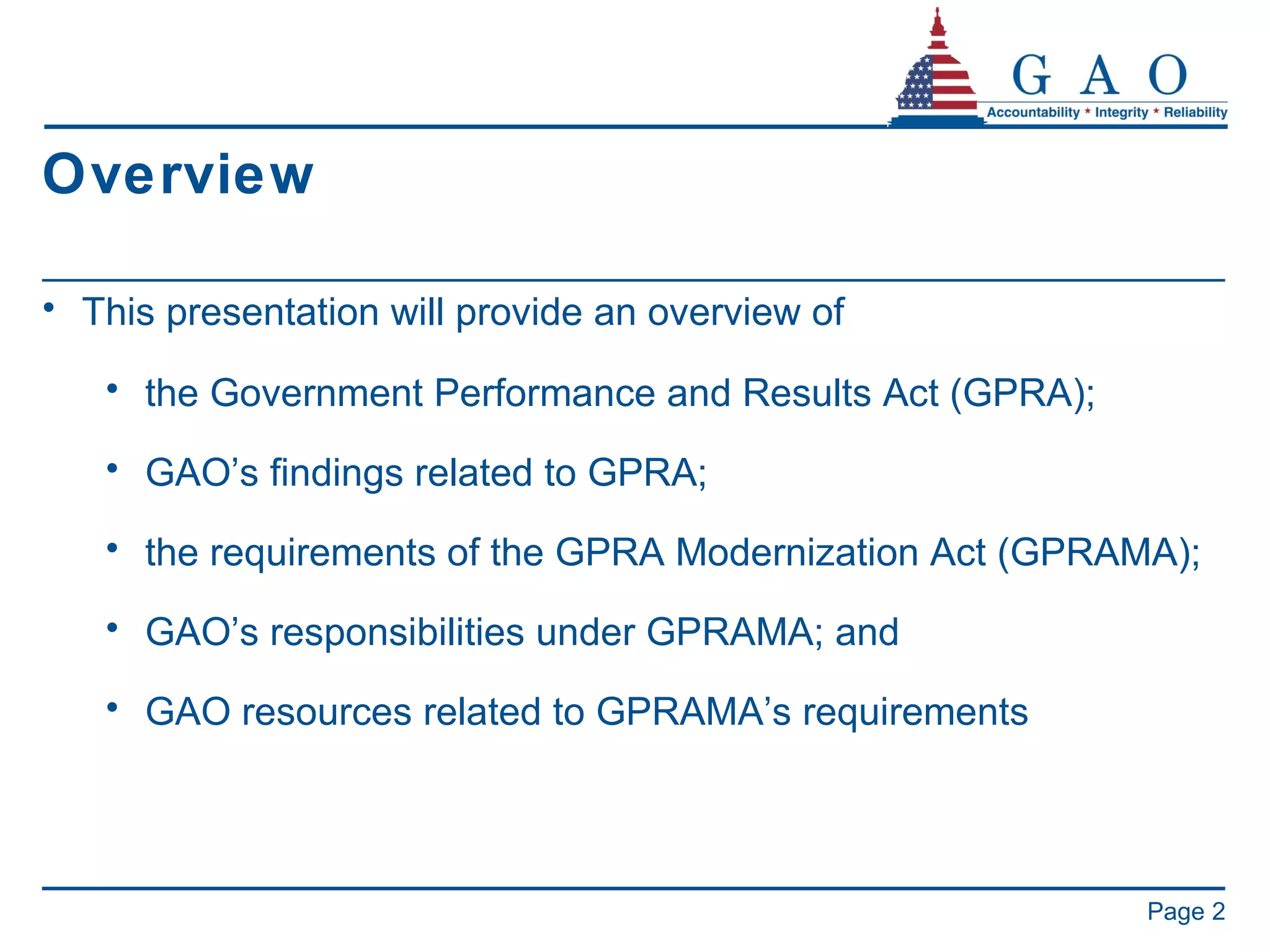 GAO GPRA Modernization Act Overview | PPT