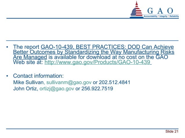 GAO Manufacturing Presentation | PPT