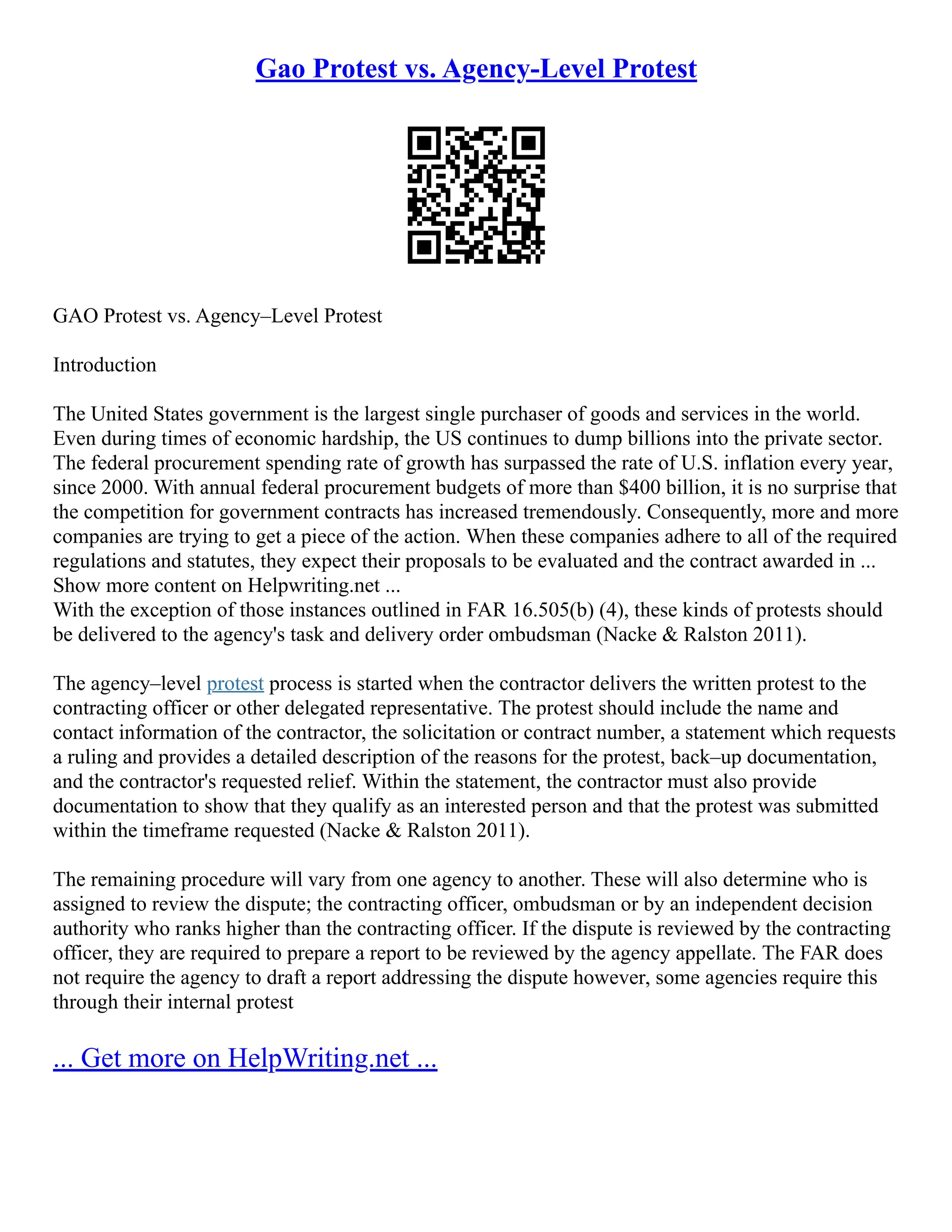 Gao Protest Vs. Agency-Level Protest | PDF