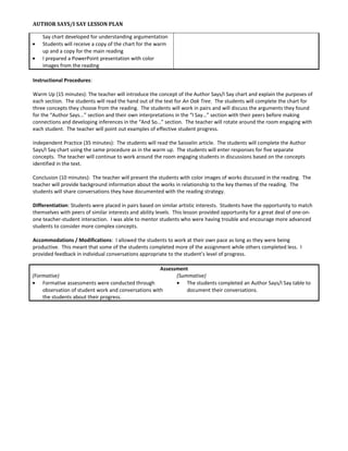 Author says i say lesson plan | PDF