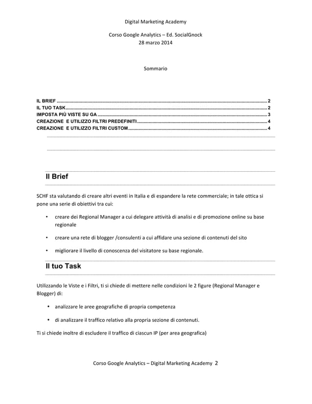 Google Analytics - creazione di Viste/Profili e Filtri | PDF
