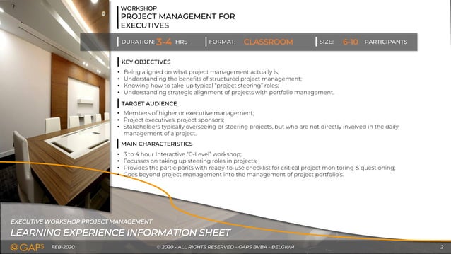 PROJECT MANAGEMENT TRAINING | Executive Workshops | PDF