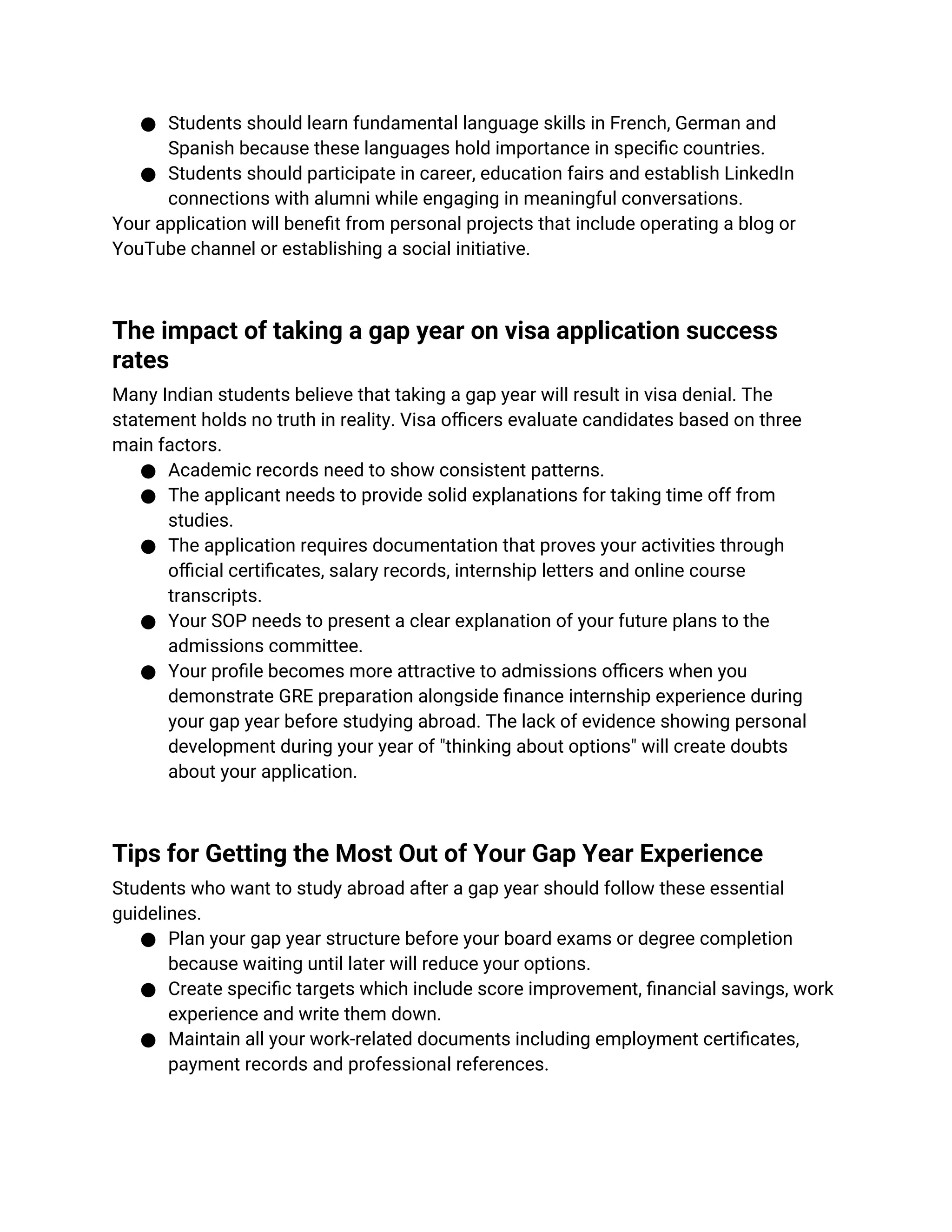 gap year before studying abroad for Indian student | DOCX