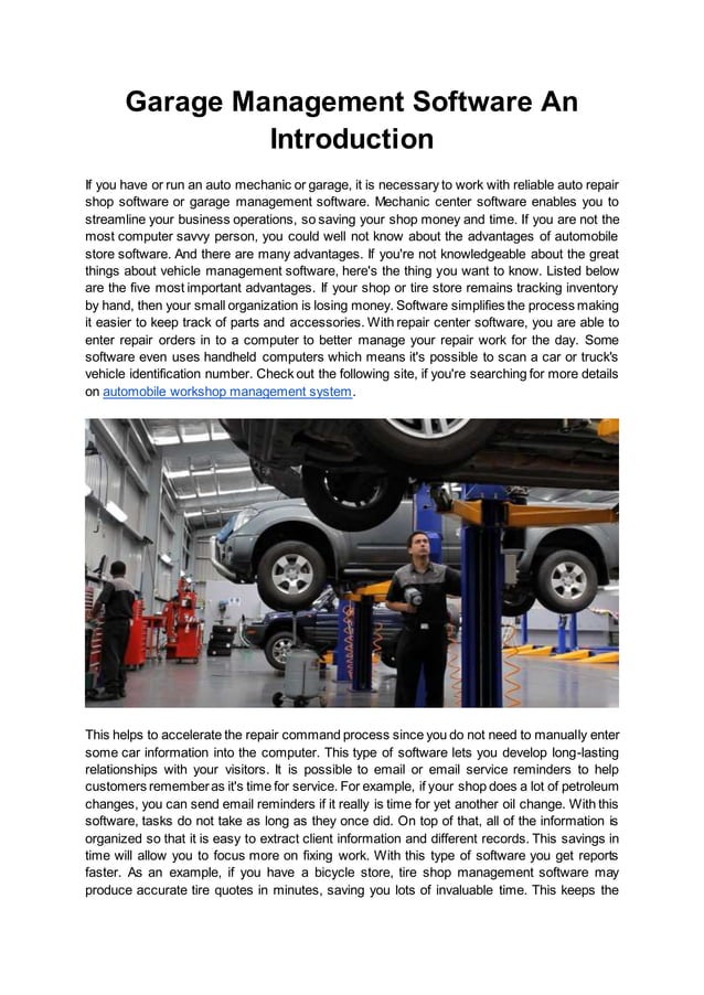 Garage Management Software An Introduction | PDF