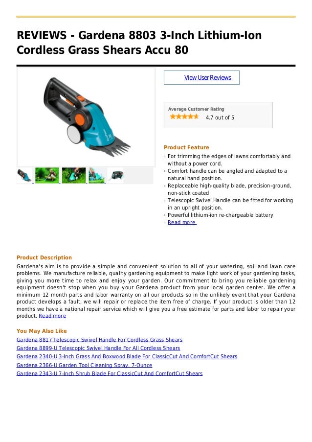 Gardena 8803 3 inch lithium-ion cordless grass shears accu 80 Gardena 8803 3 inch lithium-ion cordless grass shears accu 80