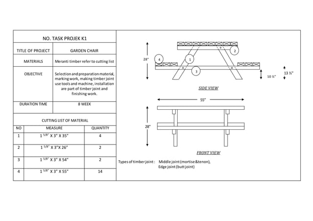 Garden chair cutting list | DOCX