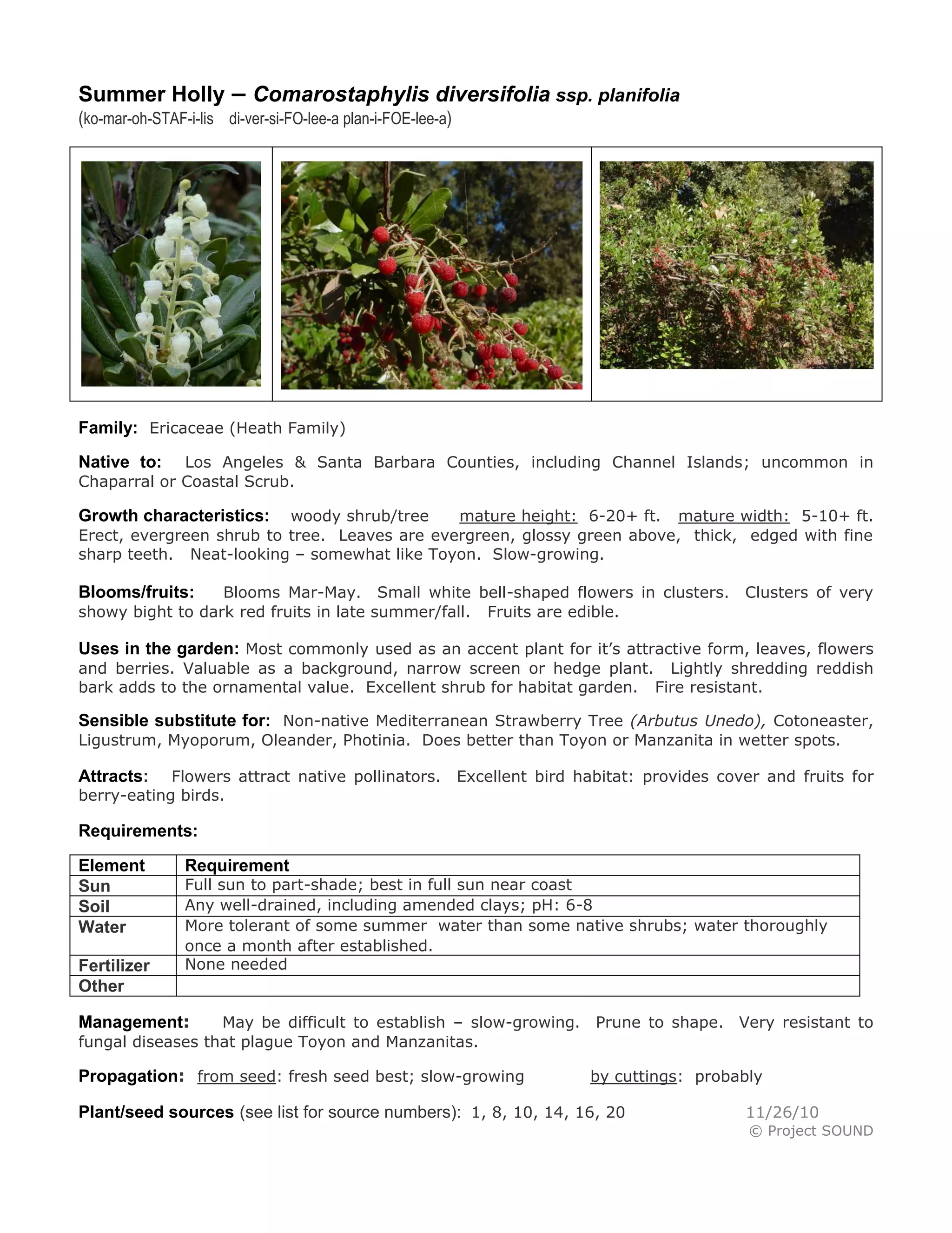 Gardening sheet comarostaphylis diversifolia | PDF