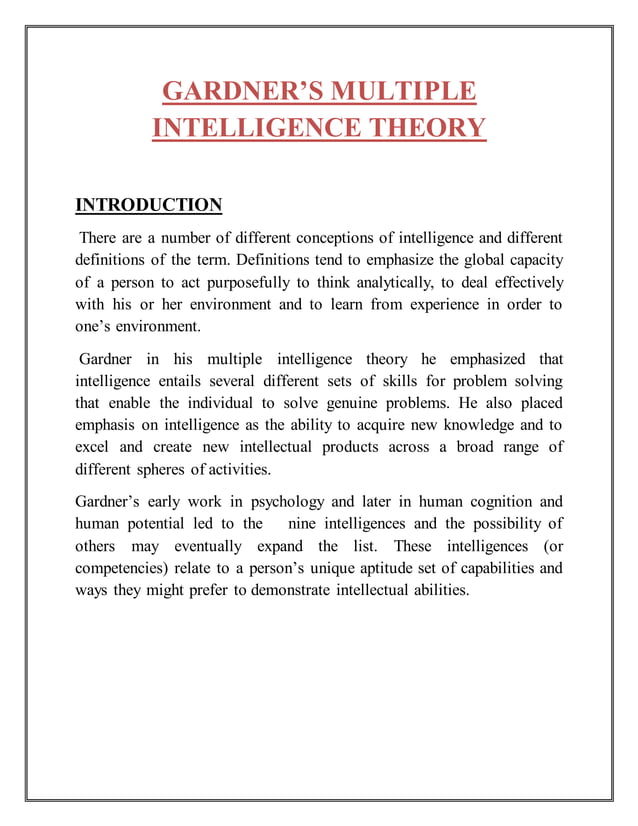 Gardners multiple intelligence theory | PDF