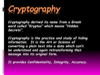 Cryptography and Steganography with watermarking | PPTX