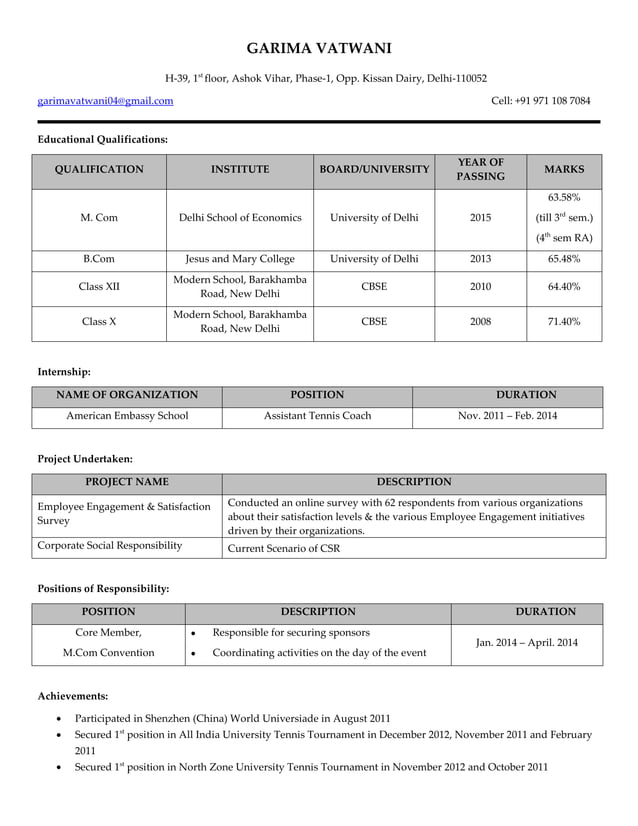 Garima vatwani cv | PDF