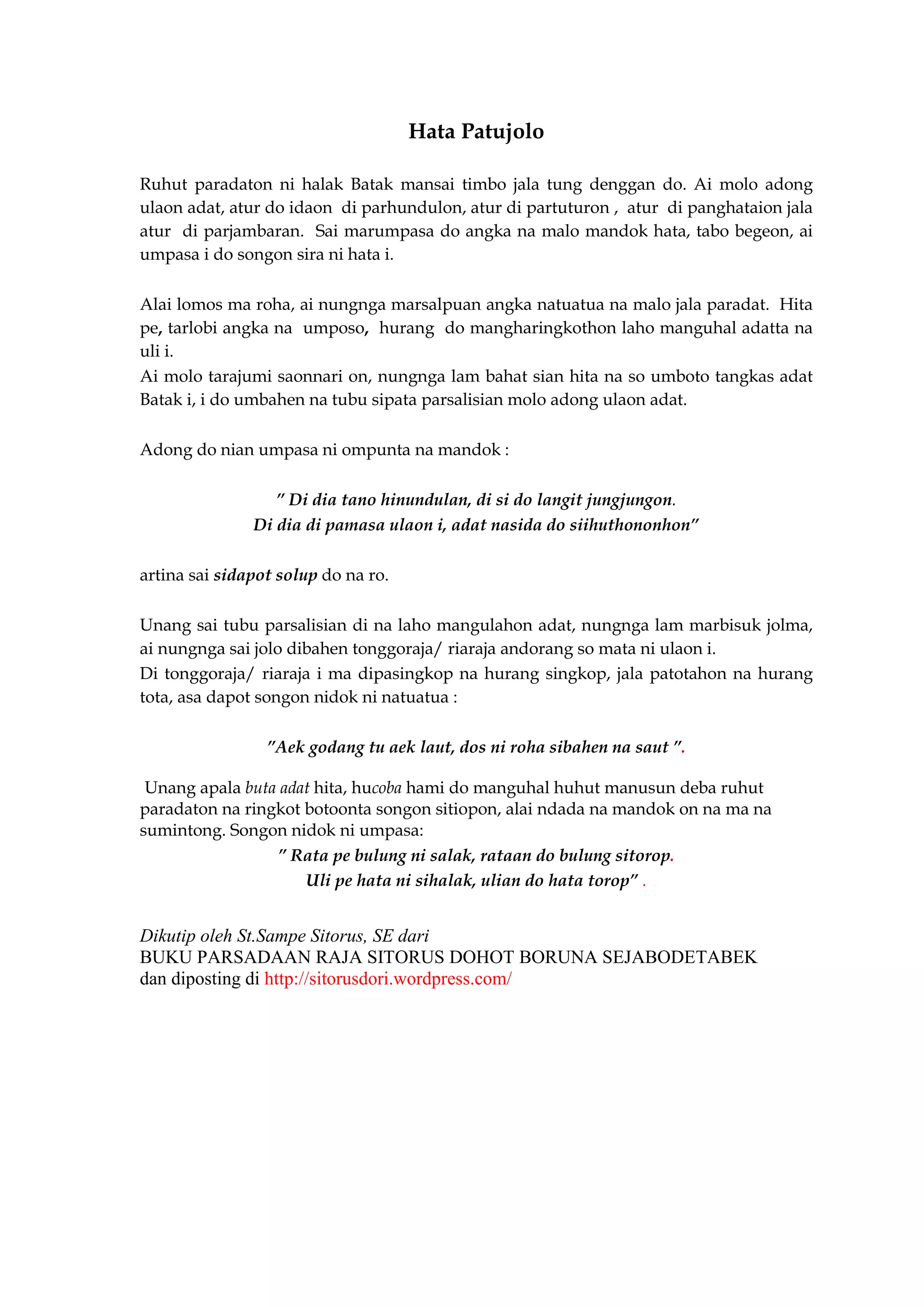 Garis besar-ruhut-paradaton-parsadaan-raja-sitorus-dohot-boruna-se ...