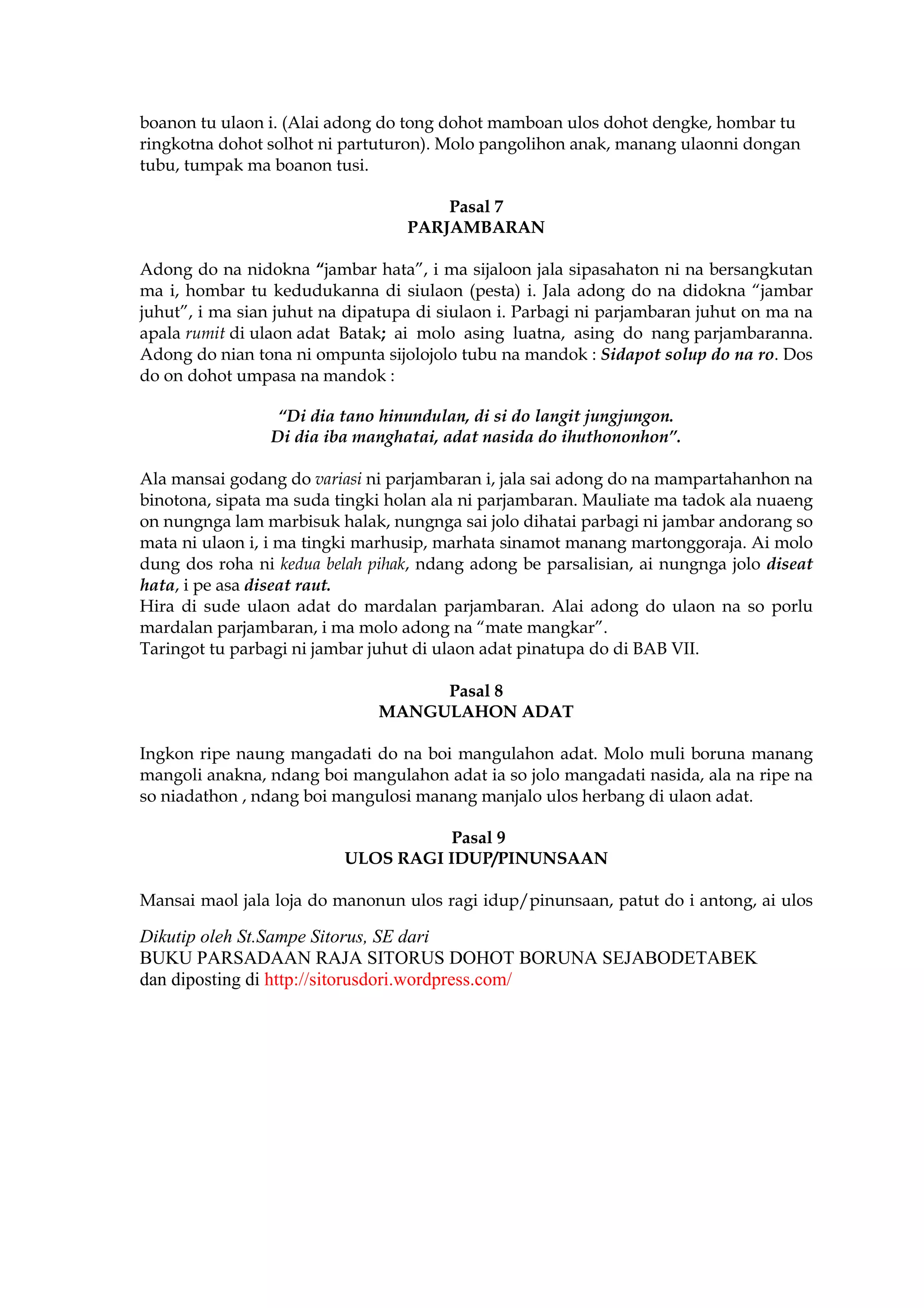 Garis besar-ruhut-paradaton-parsadaan-raja-sitorus-dohot-boruna-se ...