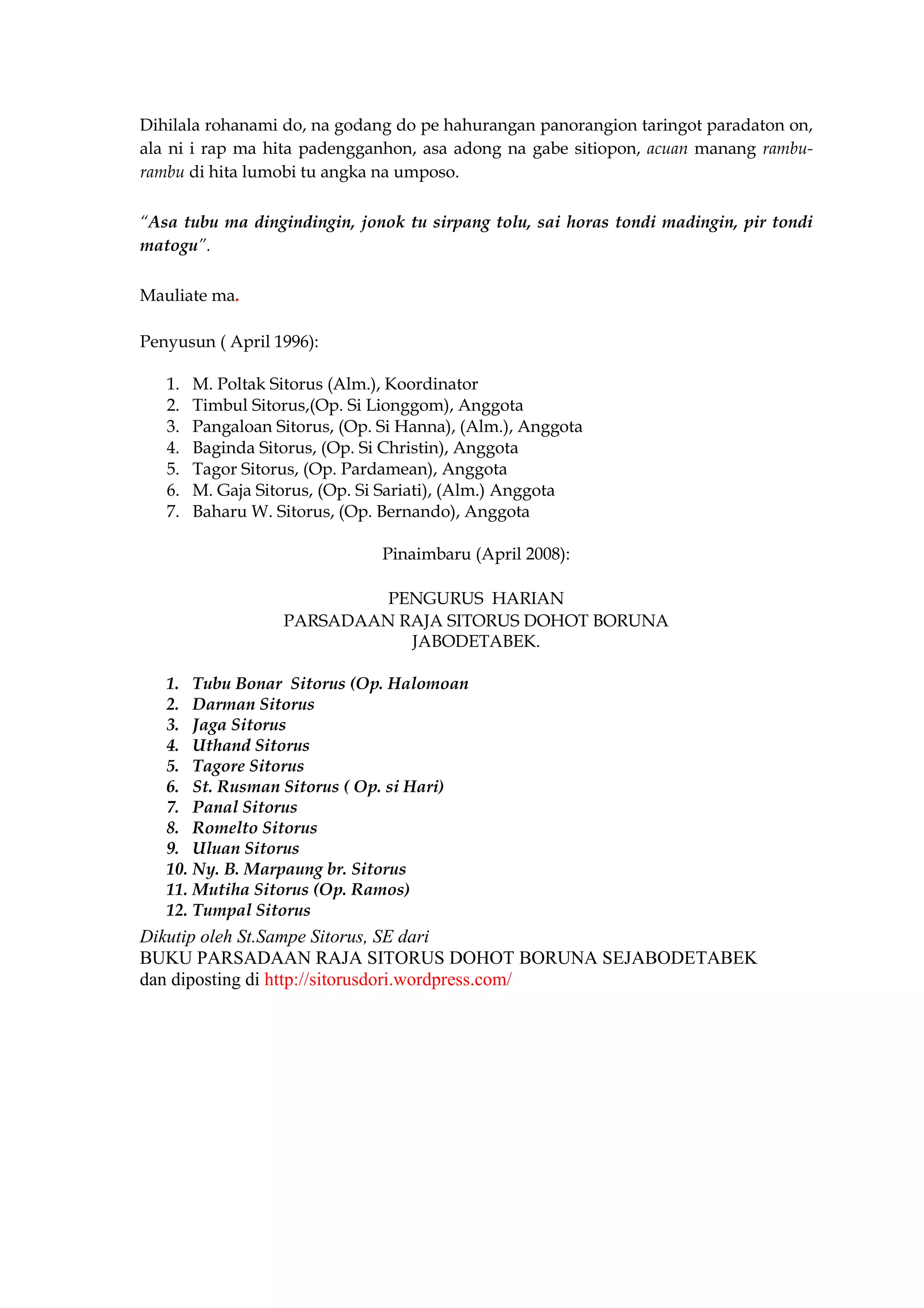 Garis besar-ruhut-paradaton-parsadaan-raja-sitorus-dohot-boruna-se ...