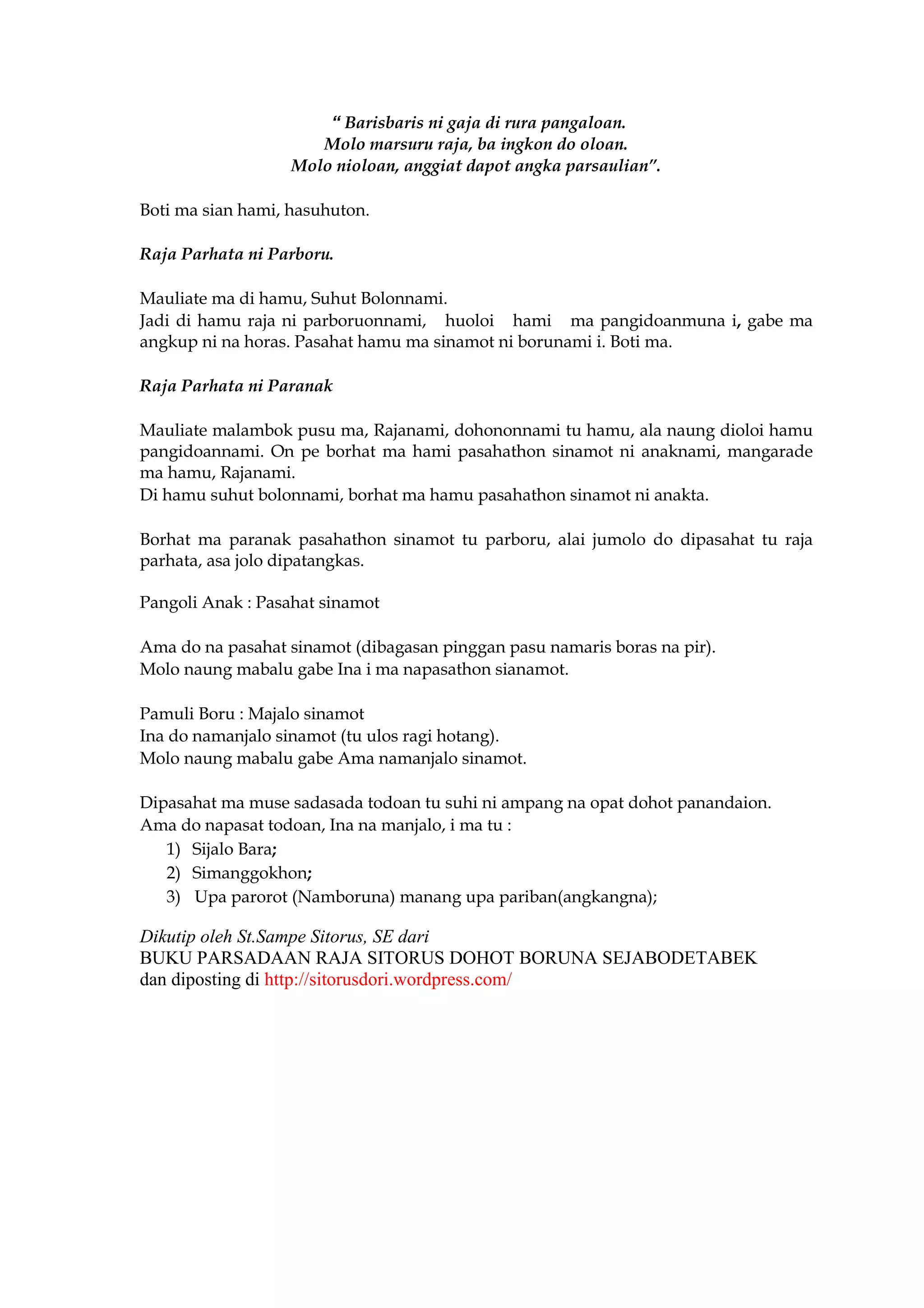 Garis besar-ruhut-paradaton-parsadaan-raja-sitorus-dohot-boruna-se ...