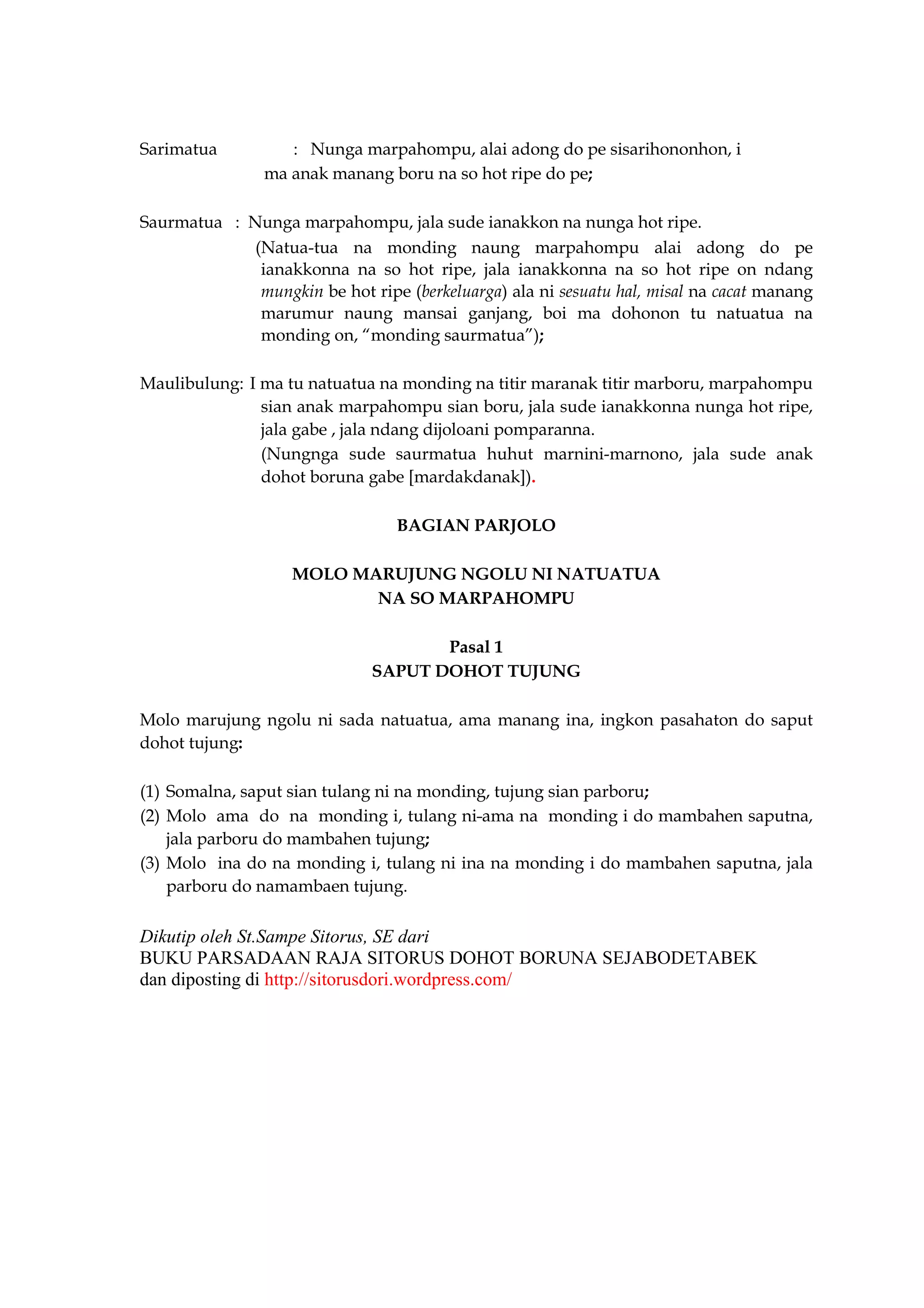 Garis besar-ruhut-paradaton-parsadaan-raja-sitorus-dohot-boruna-se ...