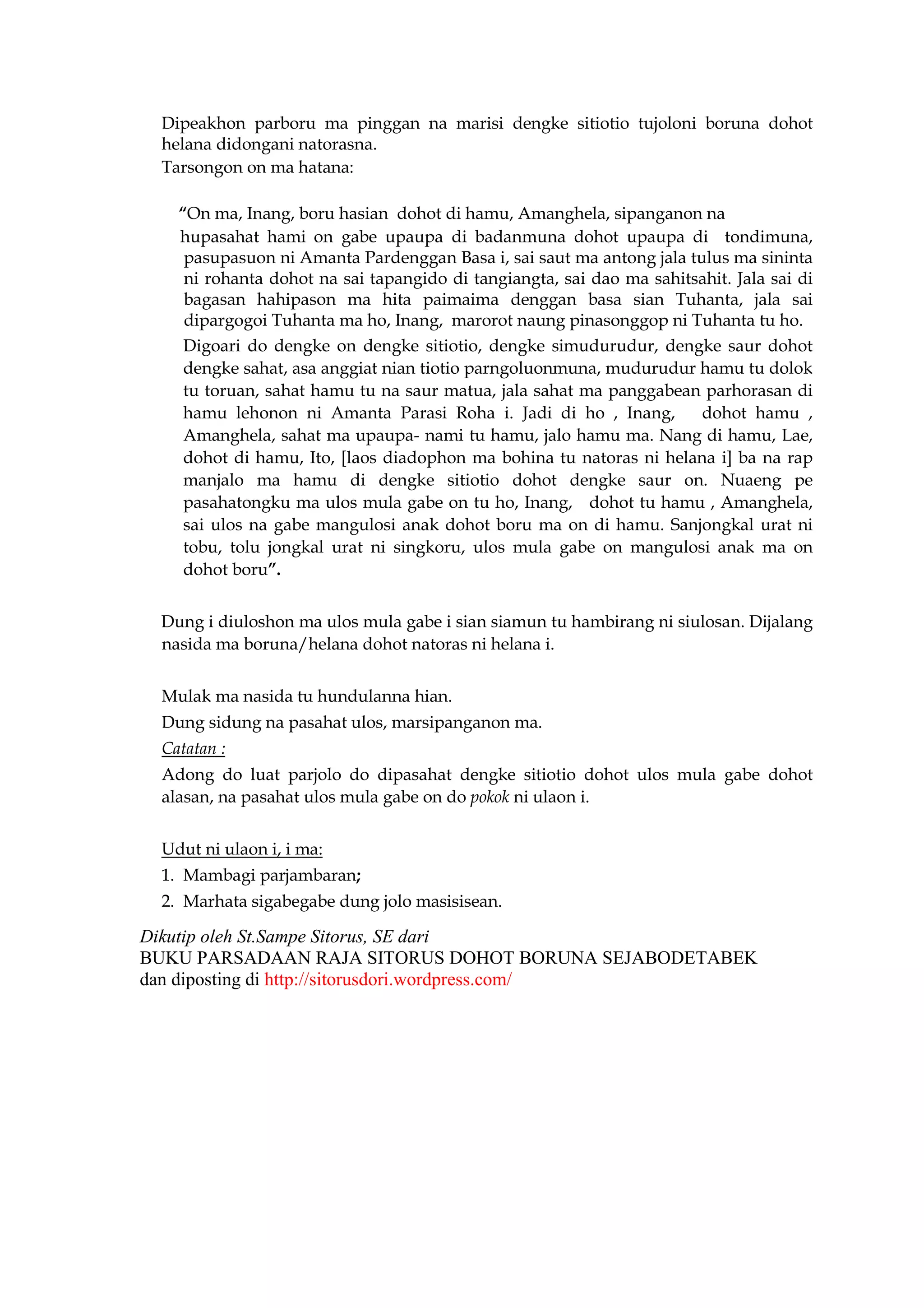 Garis besar-ruhut-paradaton-parsadaan-raja-sitorus-dohot-boruna-se-jabodetabek-1 | PDF