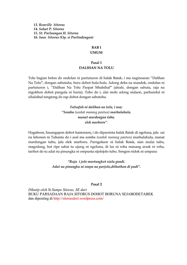 Garis besar-ruhut-paradaton-parsadaan-raja-sitorus-dohot-boruna-se ...