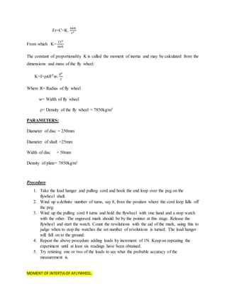 MOMENT INERTIA OF A FLYWHEEL LAB REPORT | DOCX