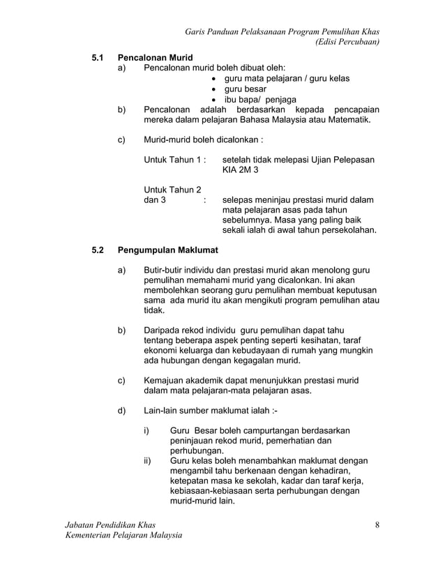 Garis panduan pelaksanaan program pemulihan khas 2008 | PDF