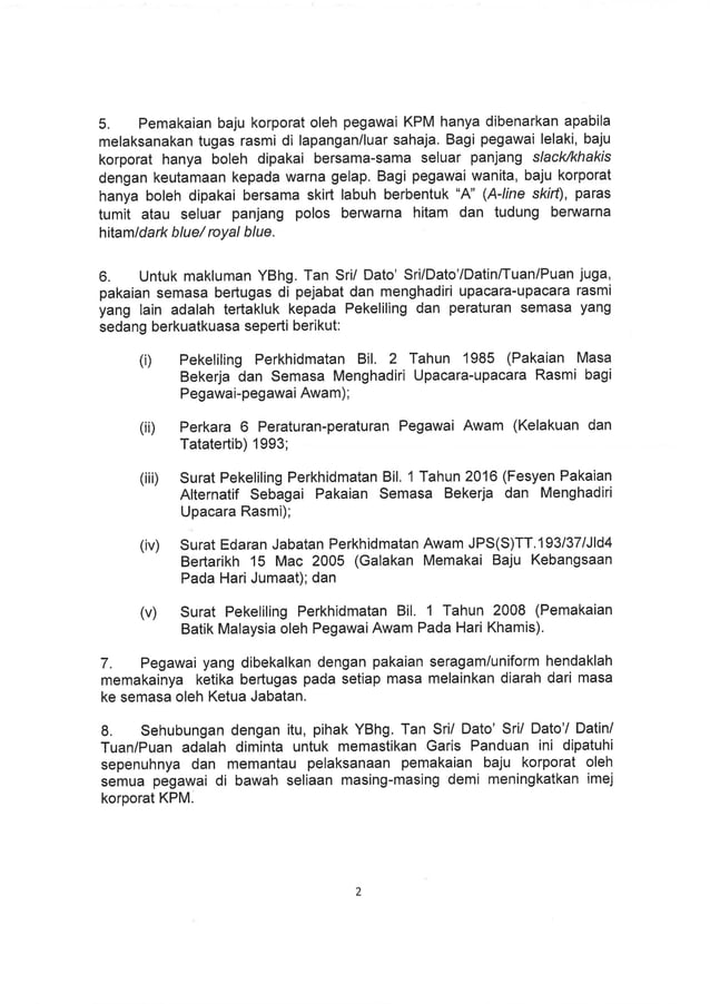 Garis panduan pemakaian baju korporat kpm 2017 | PDF