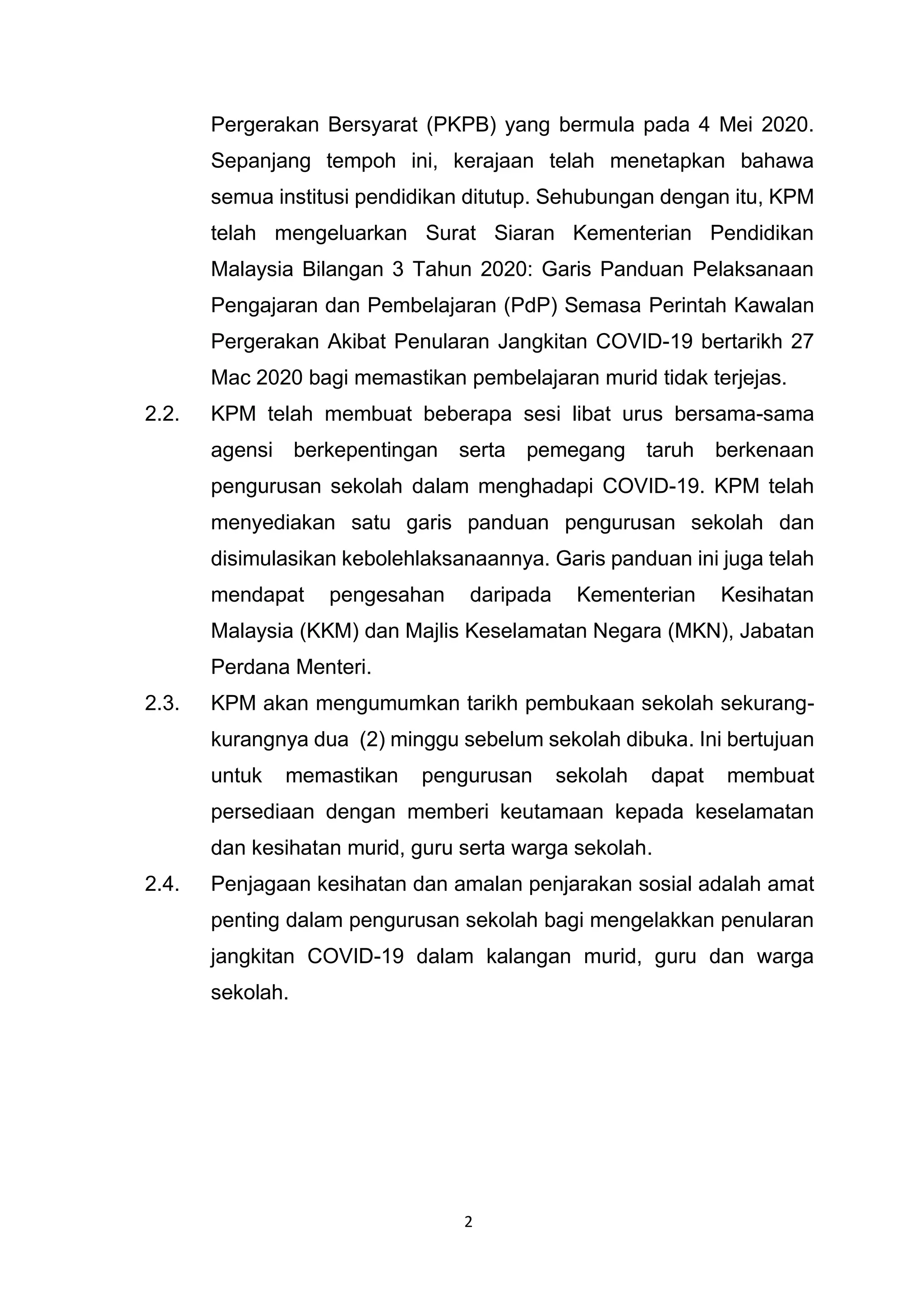 Garis panduan pengurusan pembukaan semula sekolah 4 jun 2020_ | PDF