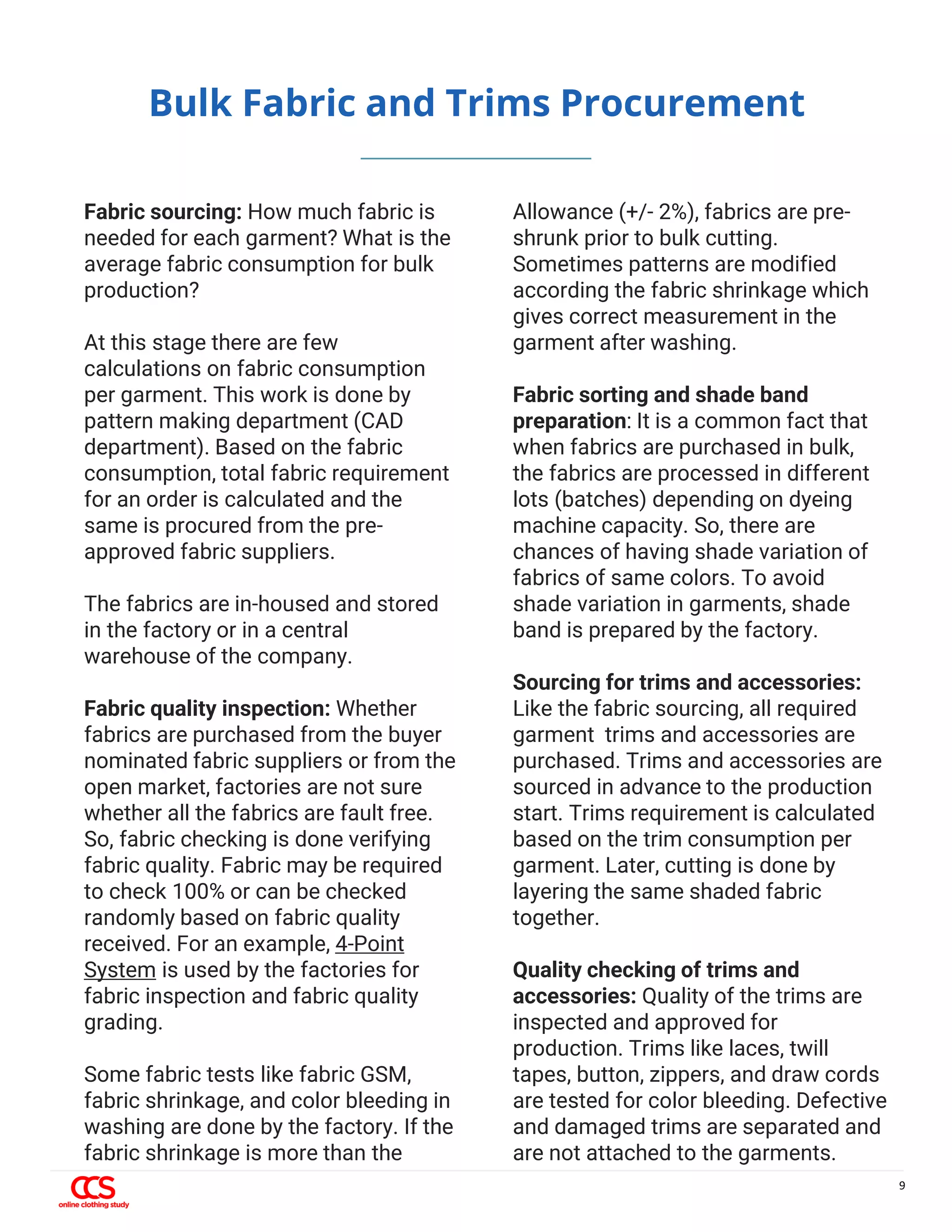 Garment manufacturing process: from fabric to finished apparel products ...